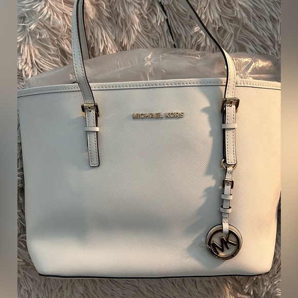 Michael Kors | Bags | Michael Kors White Saffiano Leather White Jet Set ...